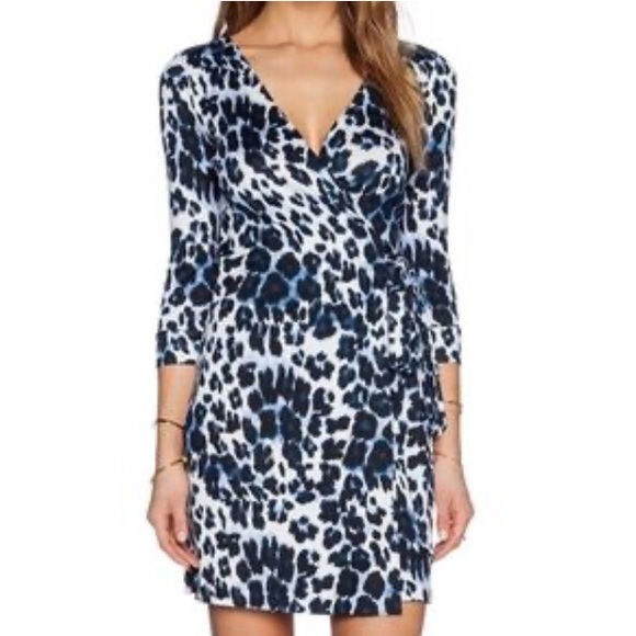 ICHI | Dresses | Blue Leopard Print Wrap Dress Size S | Poshmark